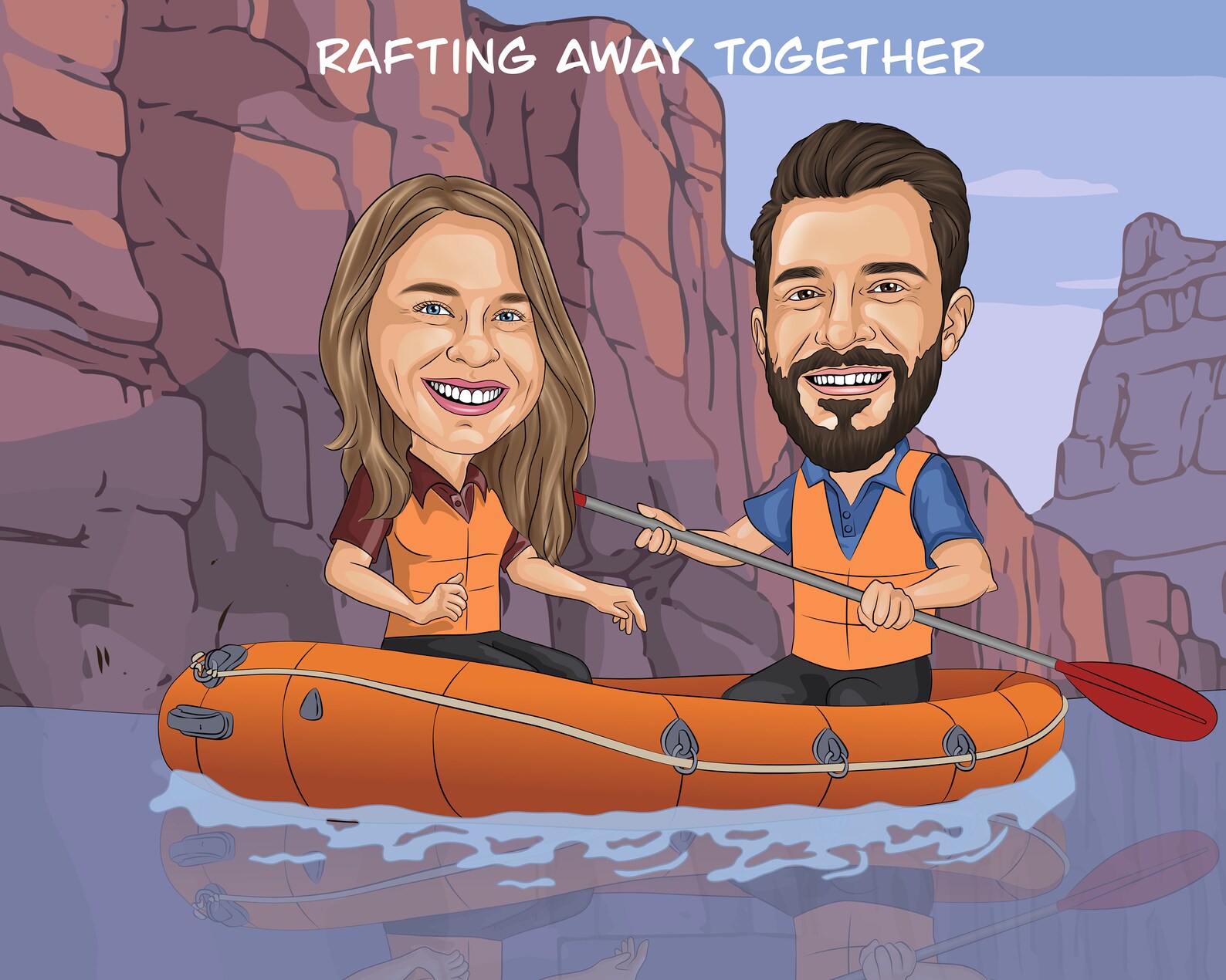 Rafting Gift Custom Caricature Portrait From Photo White - Etsy