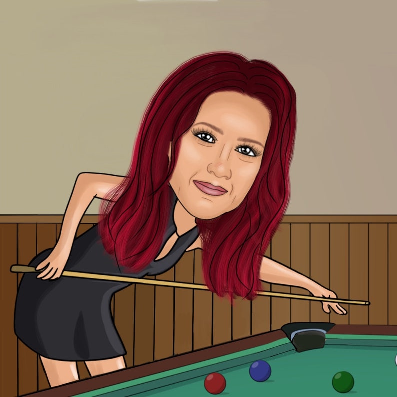 Pool Player Gift - Custom Caricature Portrait From Photo / Billiards ...
