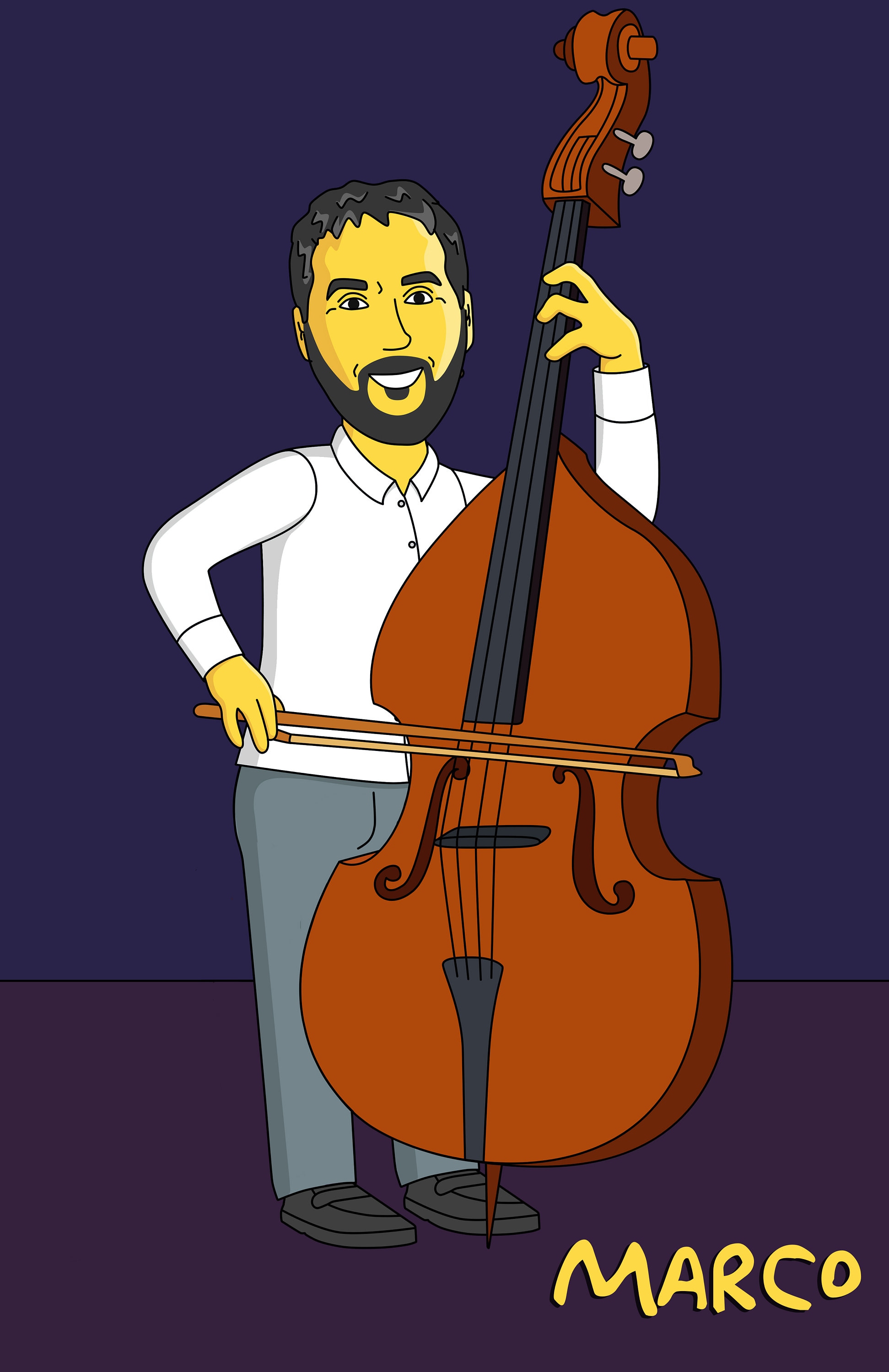 Upright Bass - Custom Portrait From Photo as Yellow Cartoon Character ...