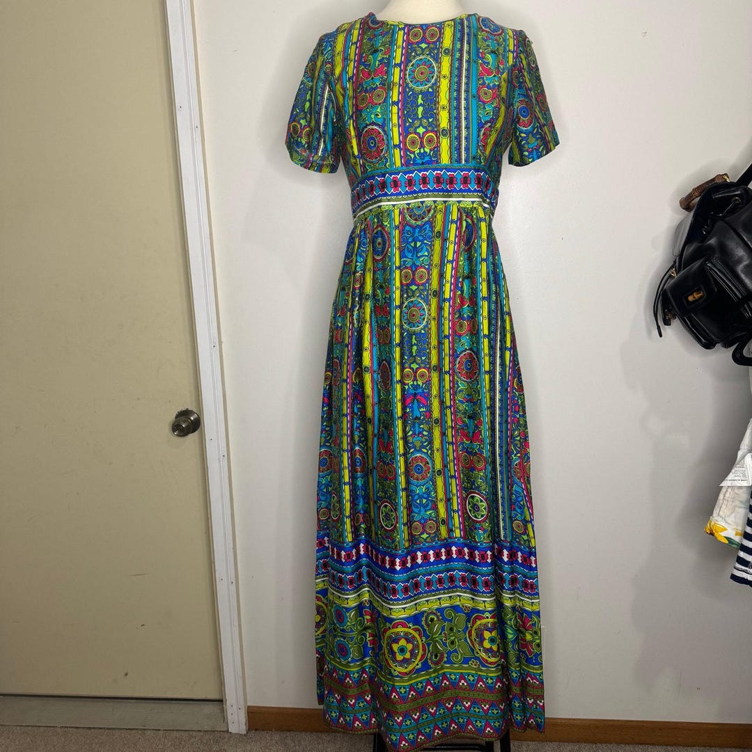 Vintage Alex Coleman California MOD PSYCHEDELIC Bateau Neck Maxi Dress ...