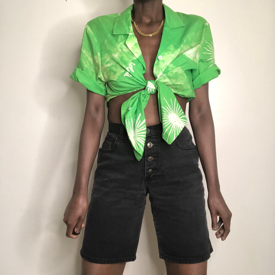 Vintage Androsia Bahamas Batik Chartreuse Cotton Camp Shirt Size Small ...