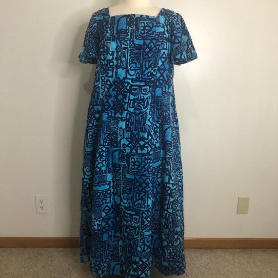 Vintage 1950s Tiki Batik Hawaiian Barkcloth Mumu Cott… - Gem