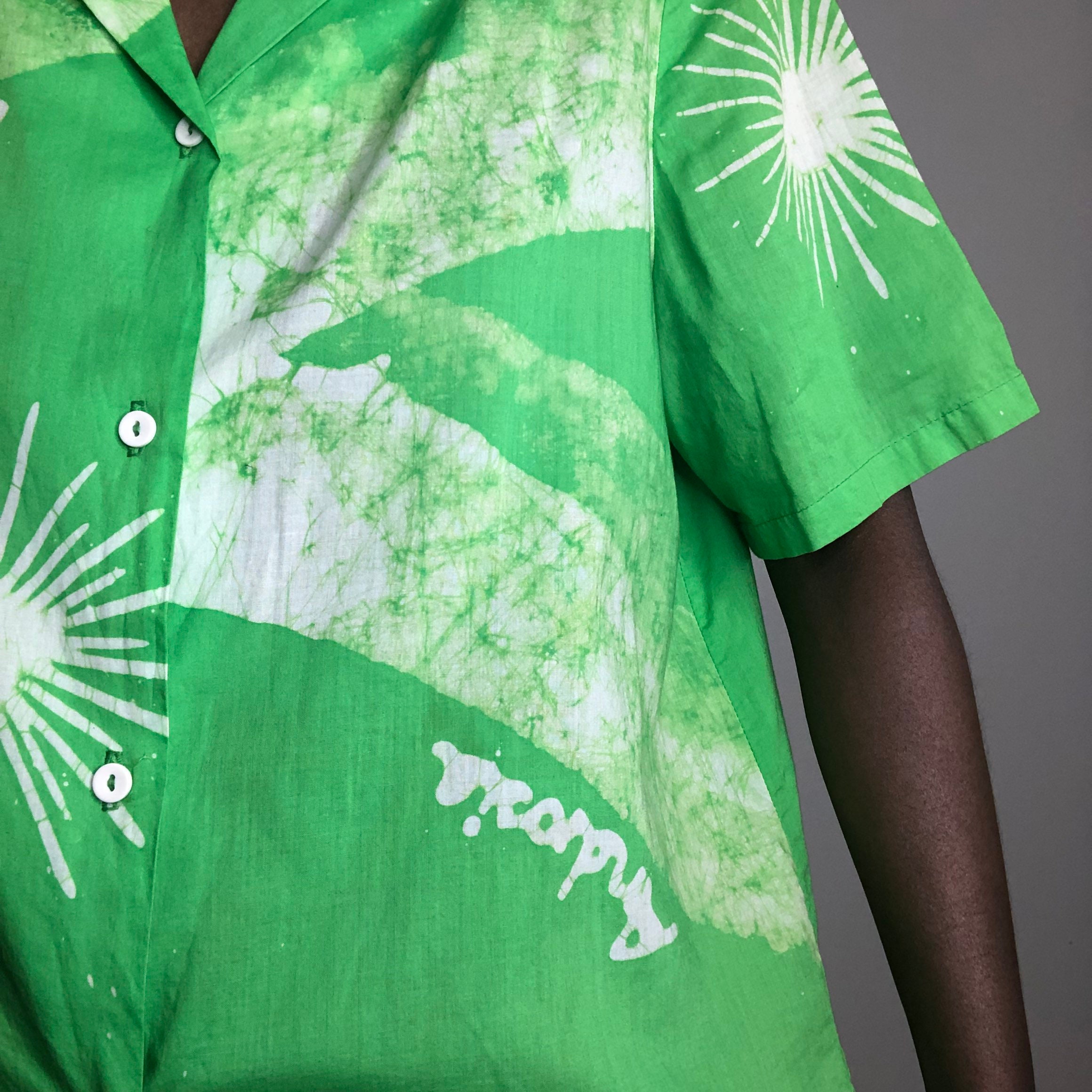 Vintage Androsia Bahamas Batik Chartreuse Cotton Camp Shirt Size Small ...