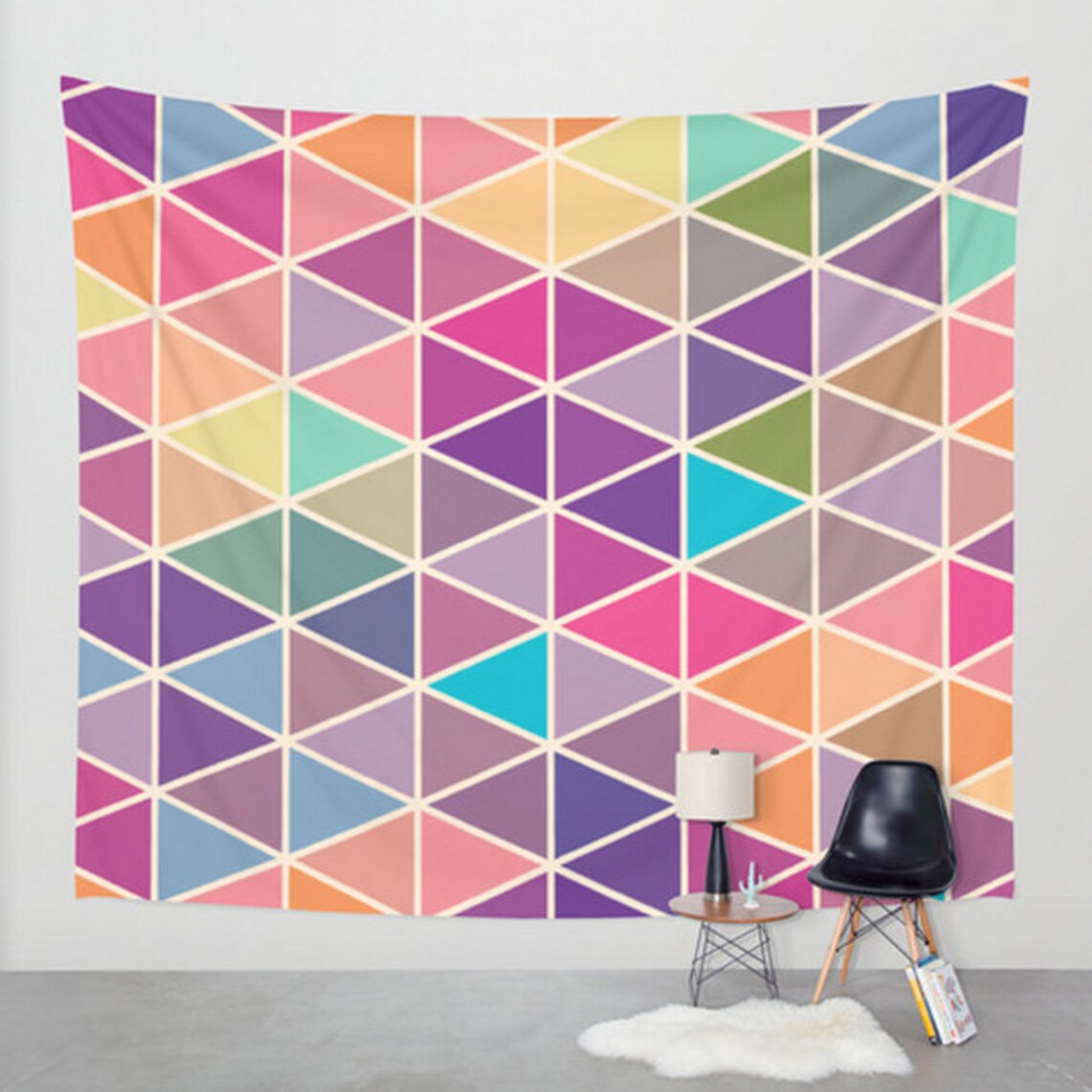 Wall Tapestry Geometric Triangles Shapes Hipster Blue Pink | Etsy