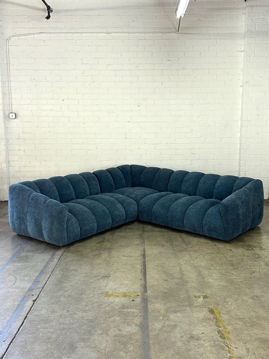Low Profile Channel Sectional in Blue - Etsy