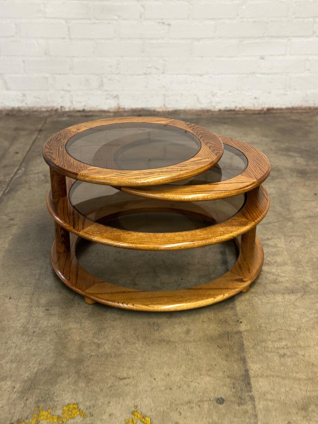 Glass & Oak Round Swivel Coffee Table - Etsy