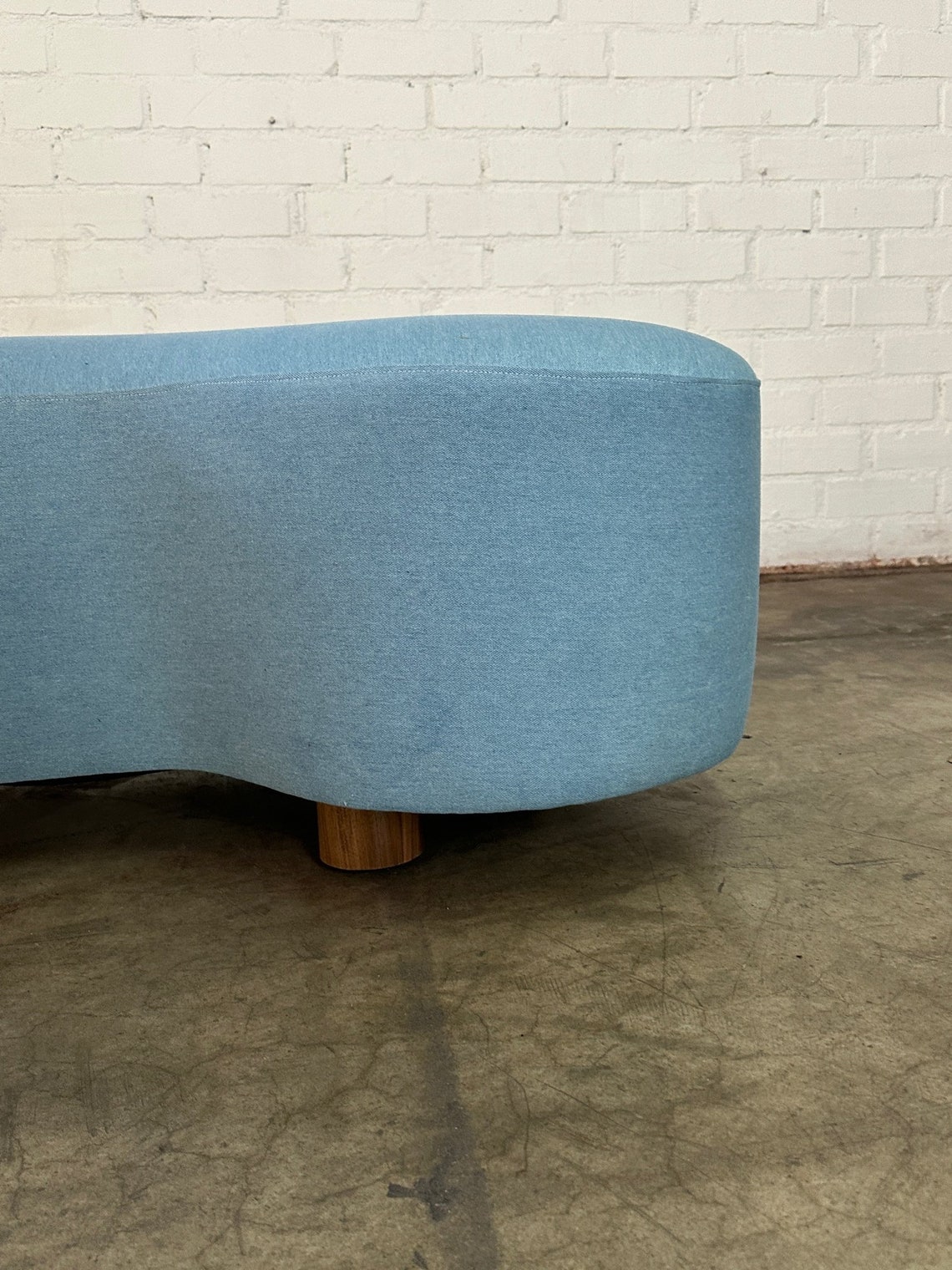 Denim Ottoman With Walnut Legs - Etsy