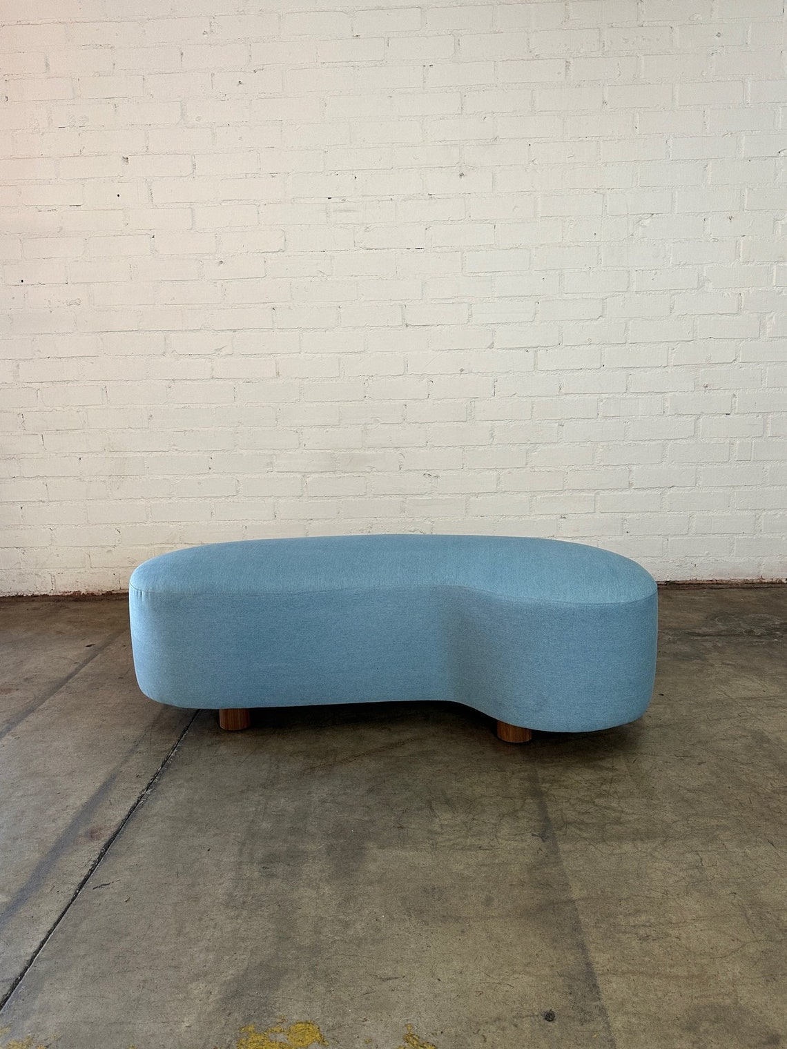 Denim Ottoman With Walnut Legs - Etsy