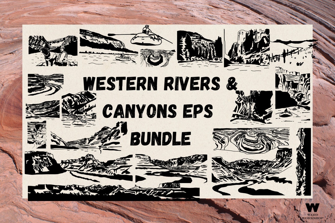 Western Rivers and Canyons EPS Files Hand Drawn Clip Art Bundle ...