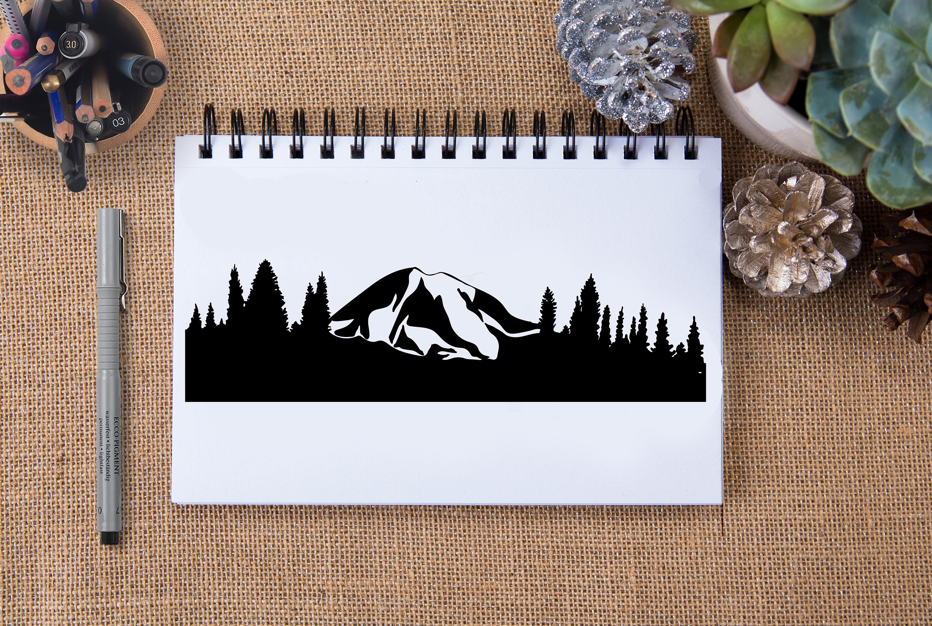 Mount Rainier Washington | PNW Mountain Outline Clip Art Solid Line ...