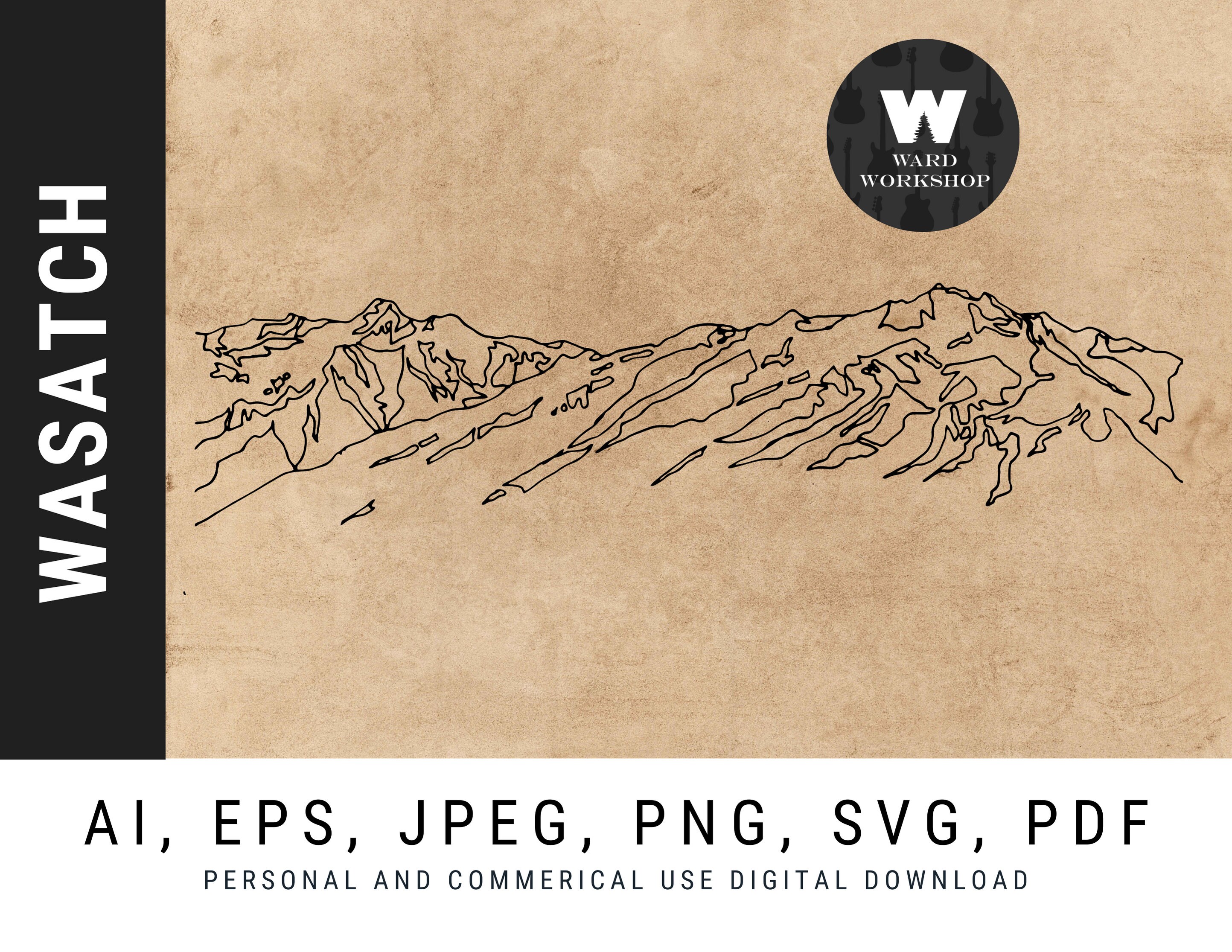 Wasatch Mountain Range SLC Line Clip Art Vector, Salt Lake City Utah ...
