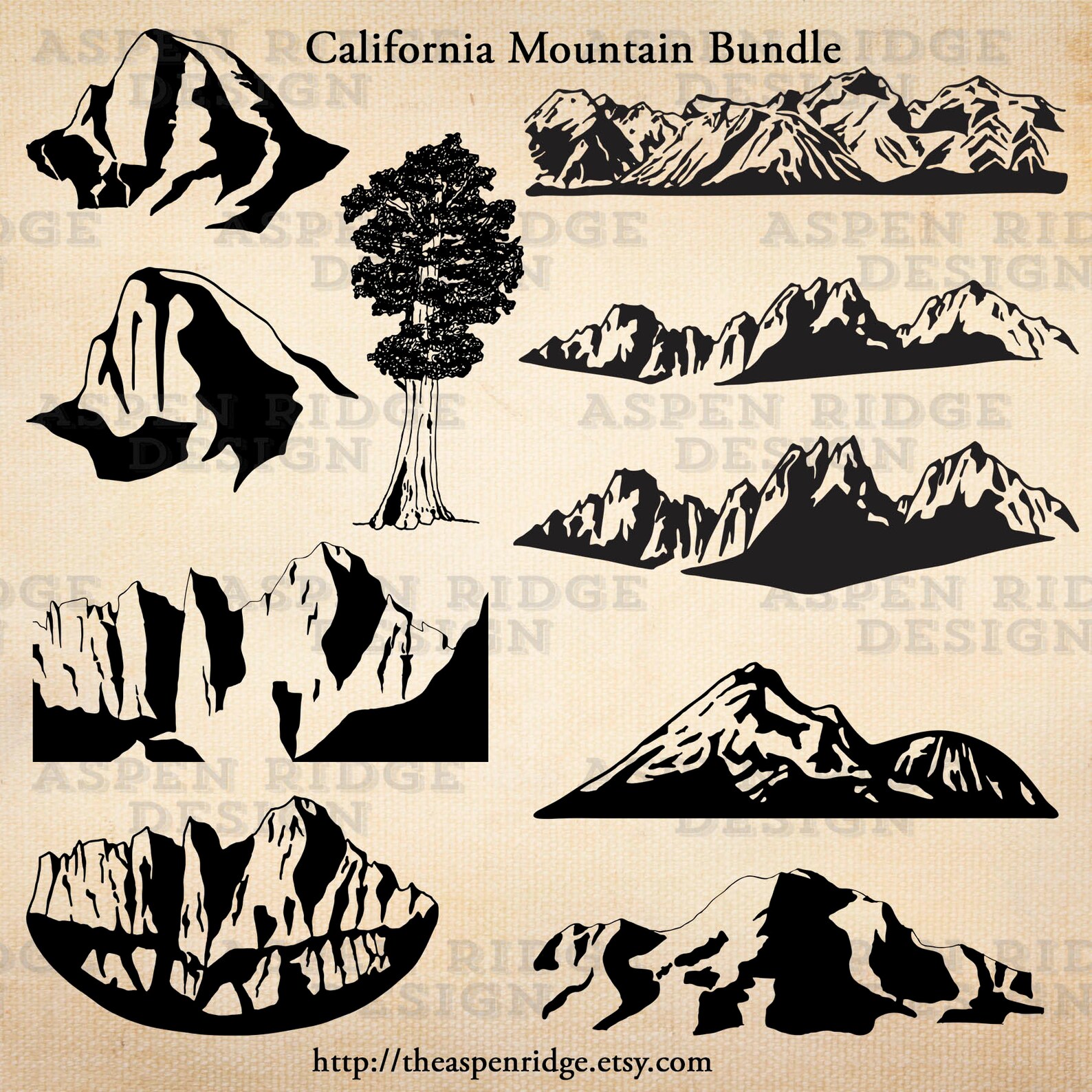 California Mountain Clipart Bundle Eastern Sierra Nevada, Half Dome, Mt ...