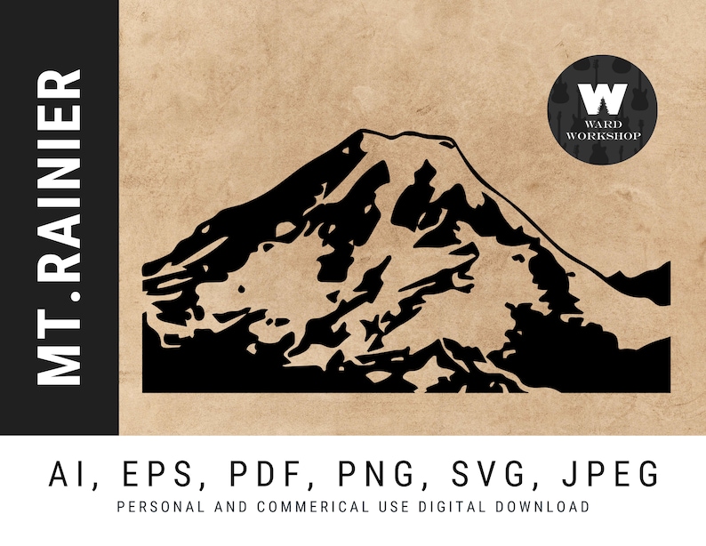 Mount Rainier Seattle Washington Mountain Outline Clip Art for Personal ...