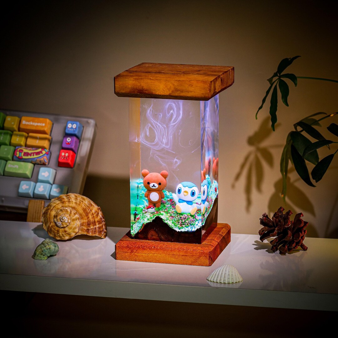 Ku.ma and Pipl.up Pok.emo.n Epoxy Lamp Custom Pok.emon Resin Lamp Resin ...