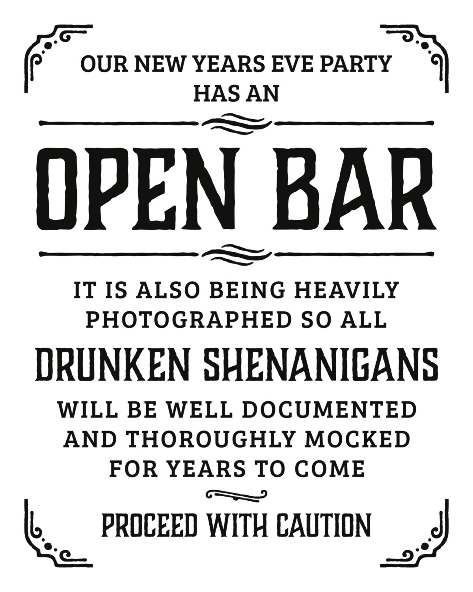 New Years Eve Decorations. Printable New Years Eve Party Sign. Rustic ...