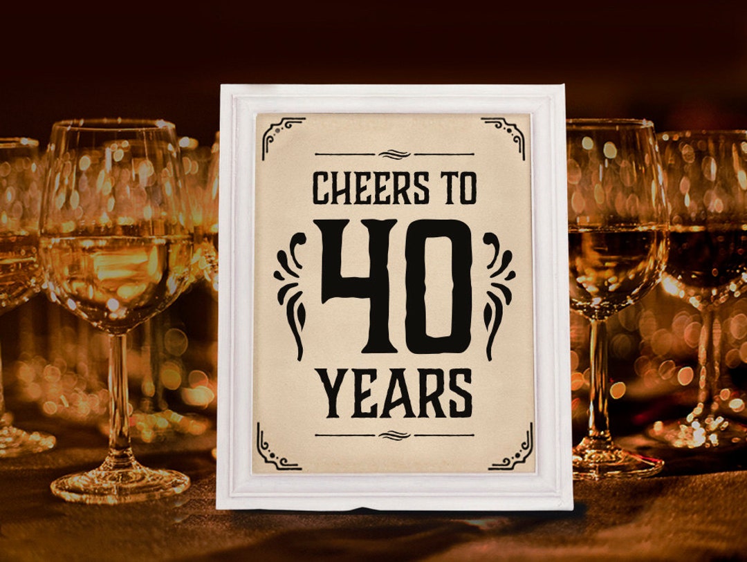 Cheers to 40 Years Sign. Printable 40th Birthday Decor. Birthday Party ...
