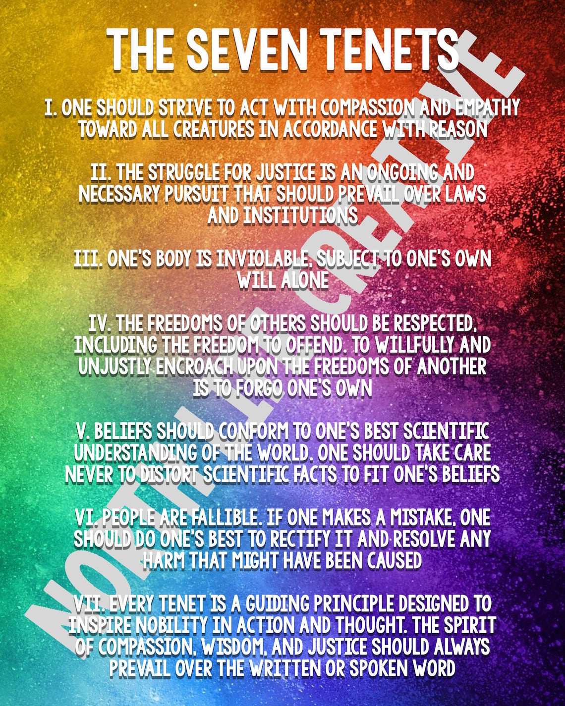 7 Satanic Temple Tenets Rainbow PRINTABLE Poster - Etsy Australia