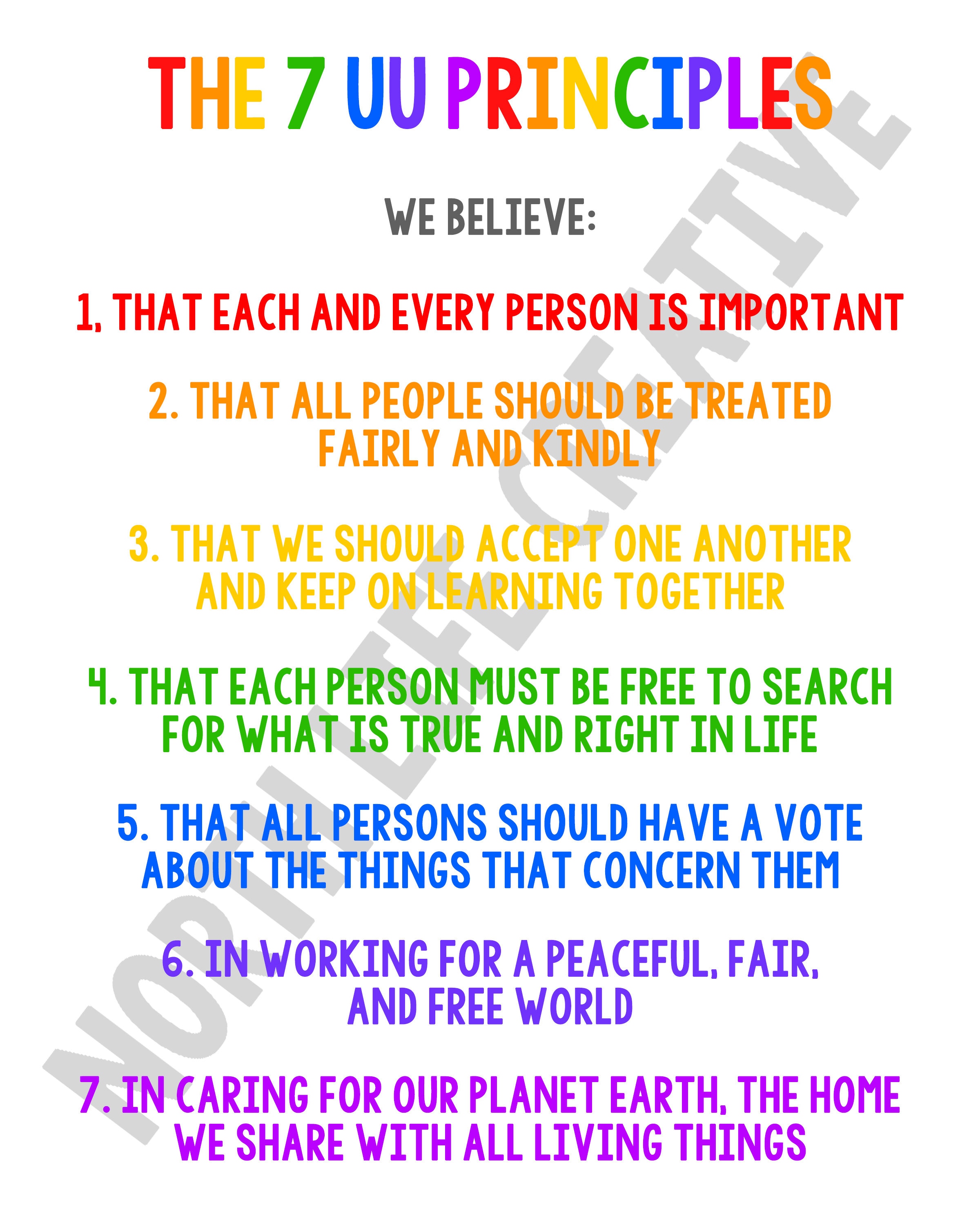Kids Unitarian Universalist 7 Principles PRINTABLE UU Posters in ...