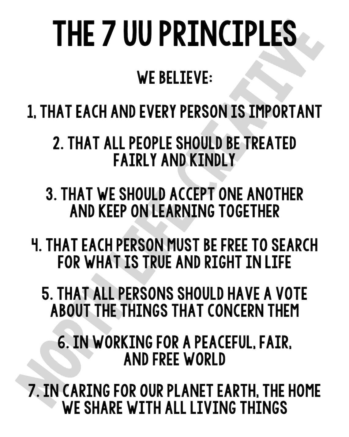 Kids Unitarian Universalist 7 Principles PRINTABLE UU Posters in ...