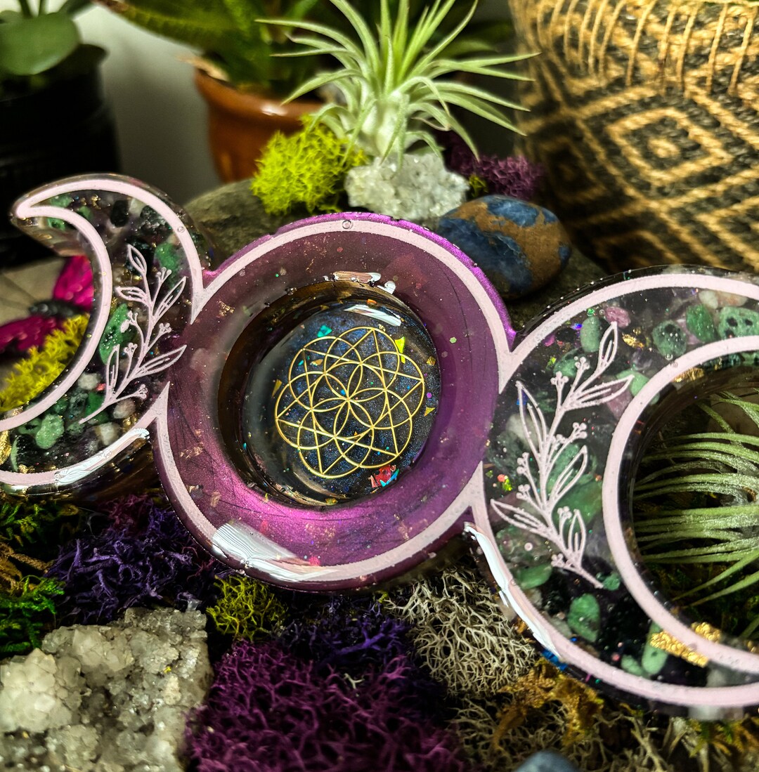 Magical Color Shifting Triple Moon With Seed of Life Symbol Tea Light ...