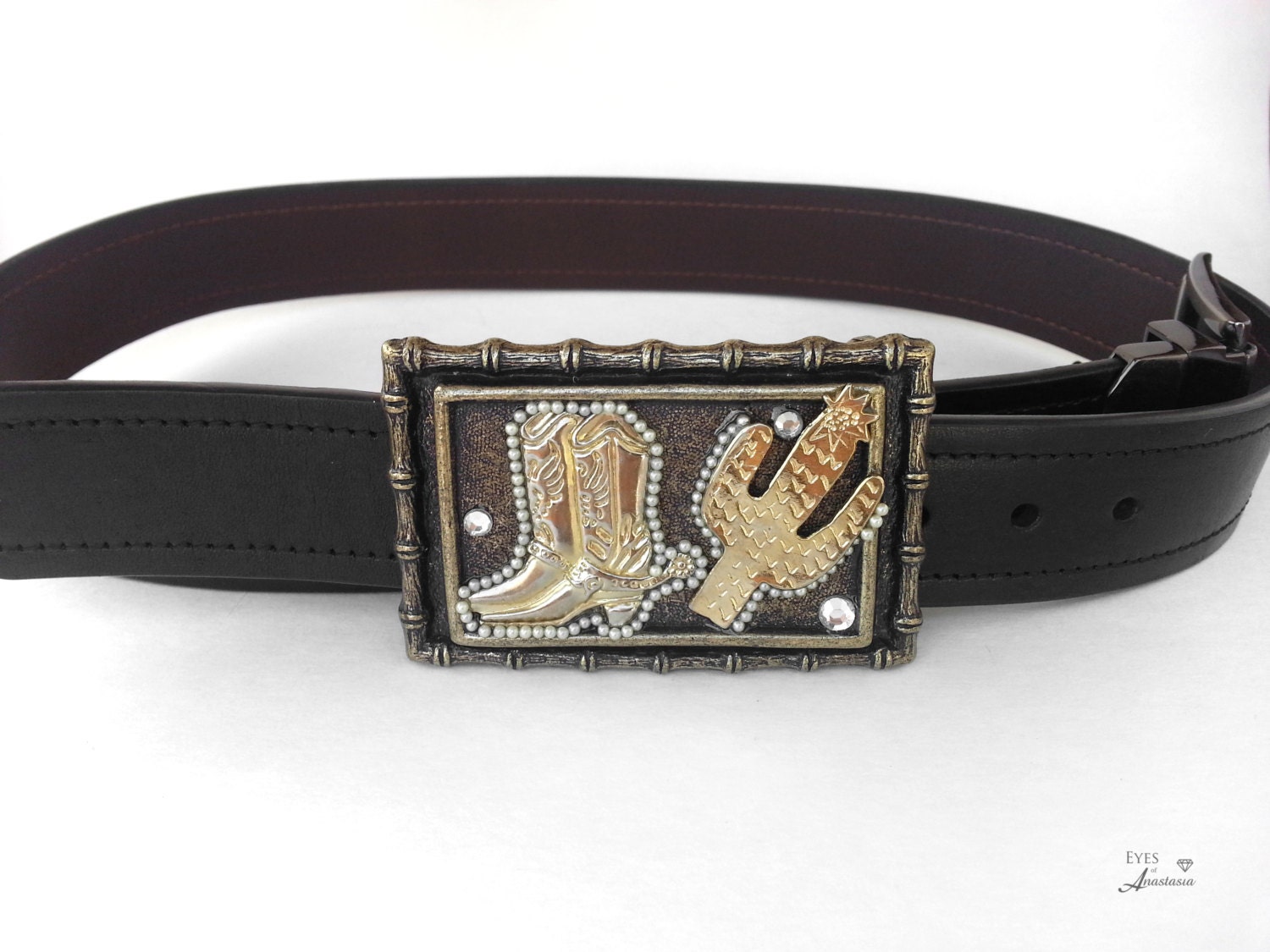 Cowgirl Boot & Cactus Belt Buckle: Southwestern Style With Faux Pearls ...