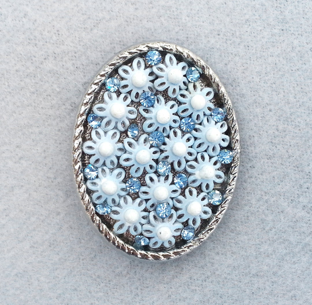 Blue Flower Belt Buckle Blue Flowers Gift for Her Small Oval Blue Gift ...