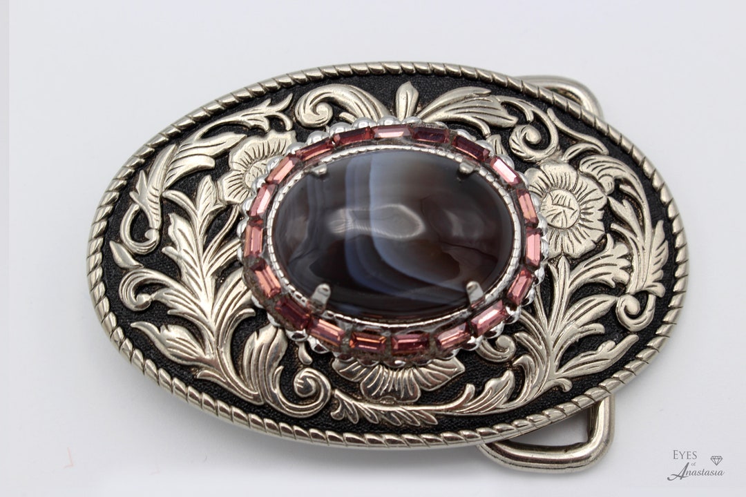 Agate Gemstone Belt Buckle With Jewels Silver Belt Buckle With Natural ...