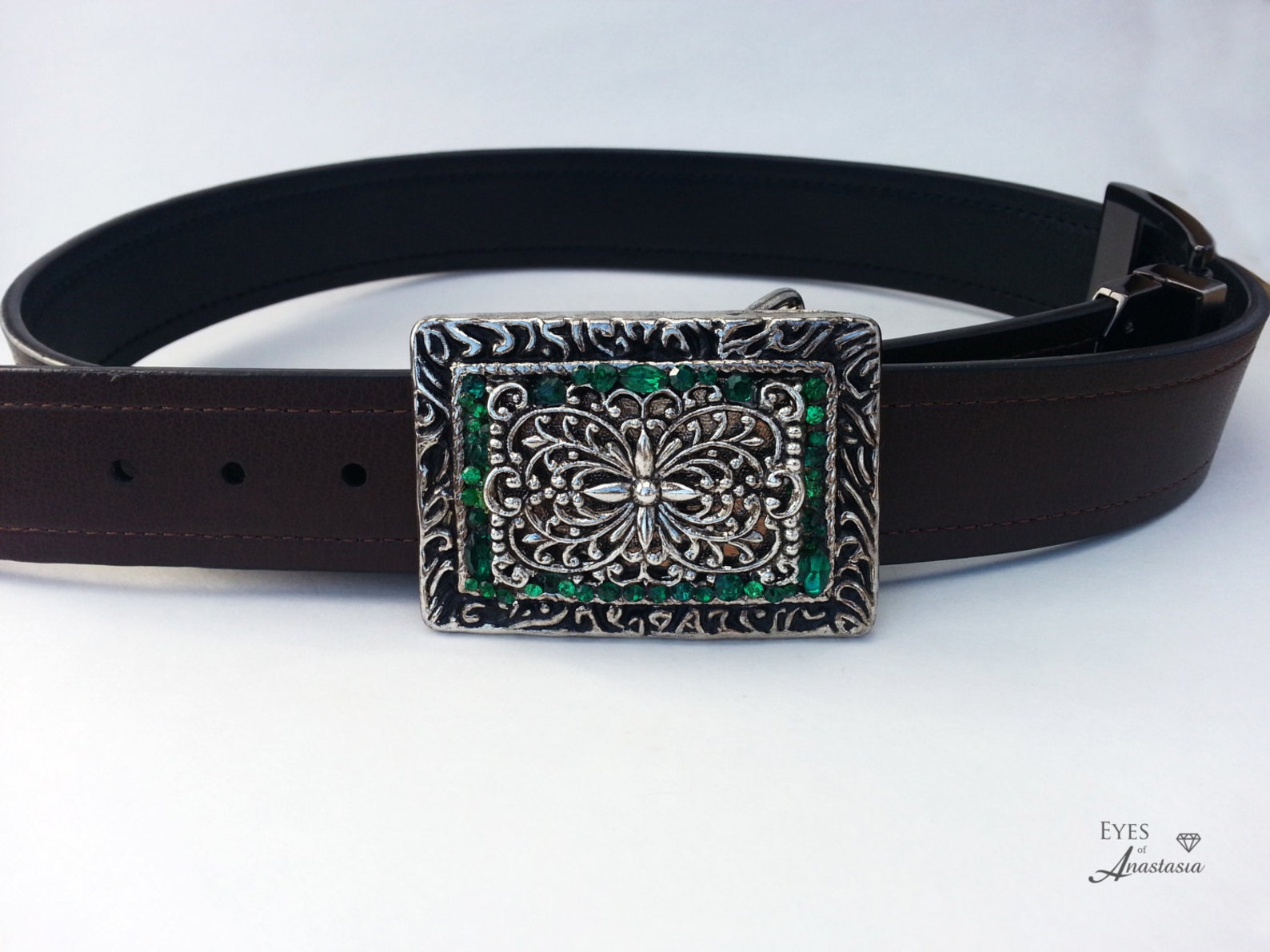 Green and Silver Belt Buckle With Rhinestones Belt Buckle for Her ...