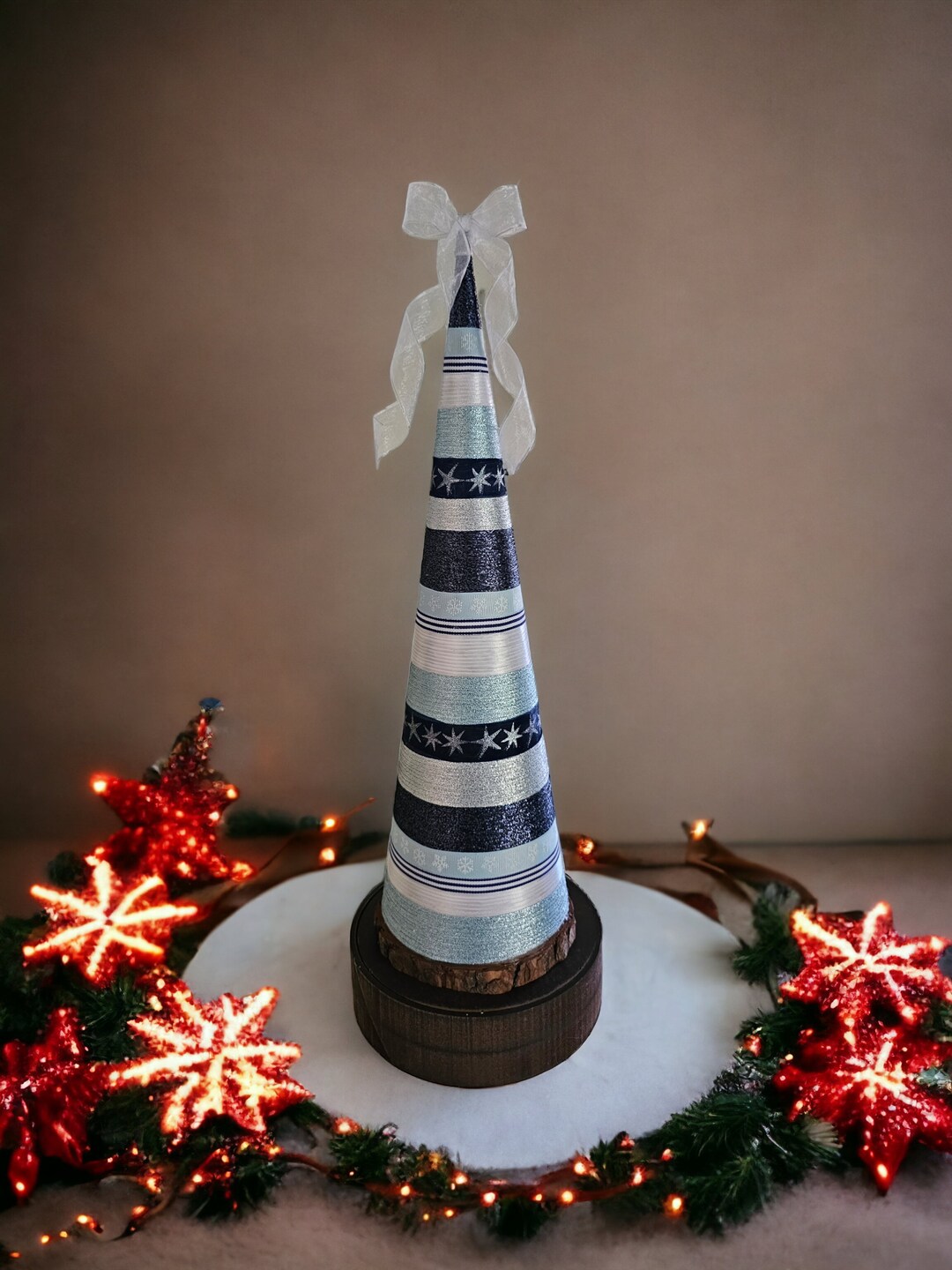 Blue and Silver Ribbon Cone Tree - Etsy