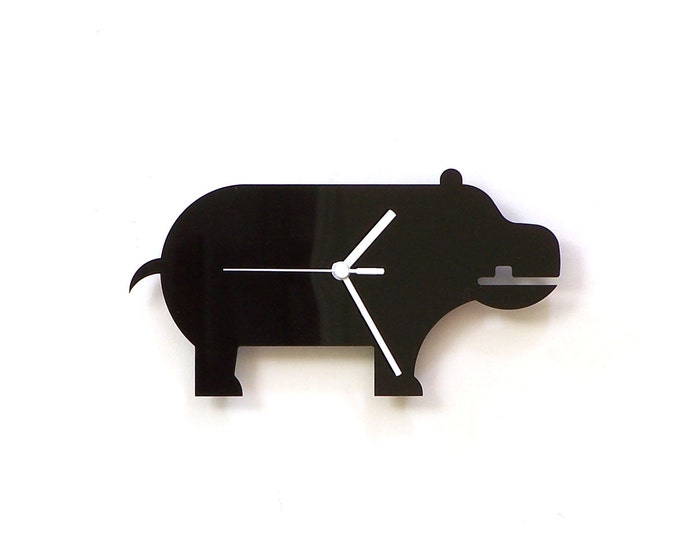 Hippopotamus Black Acrylic Hippo Wall Clock, a Piece of Retro Wall Art ...