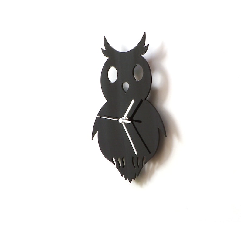 Owl With Big Eyes - Black Acrylic Wall Clock, Bird Silhouette Clock ...