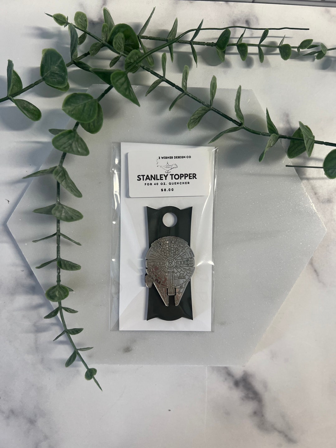 Millennium Falcon Stanley Topper: Mirrored Silver Acrylic Tumbler Tag ...