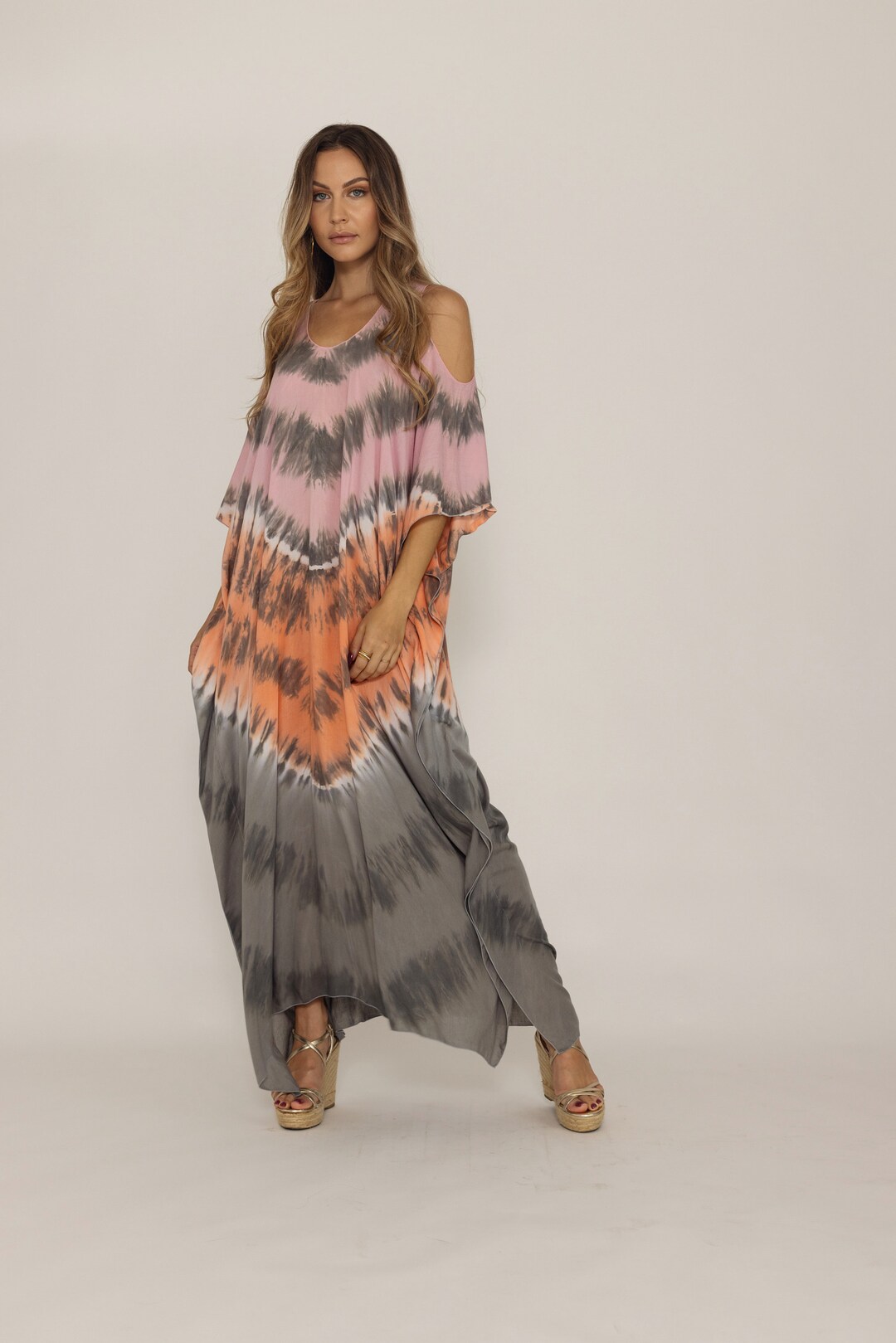 Maxi Kaftan Tie Dye Beach Dress Tie Dye Loose Fitting Dress Tie Dye ...