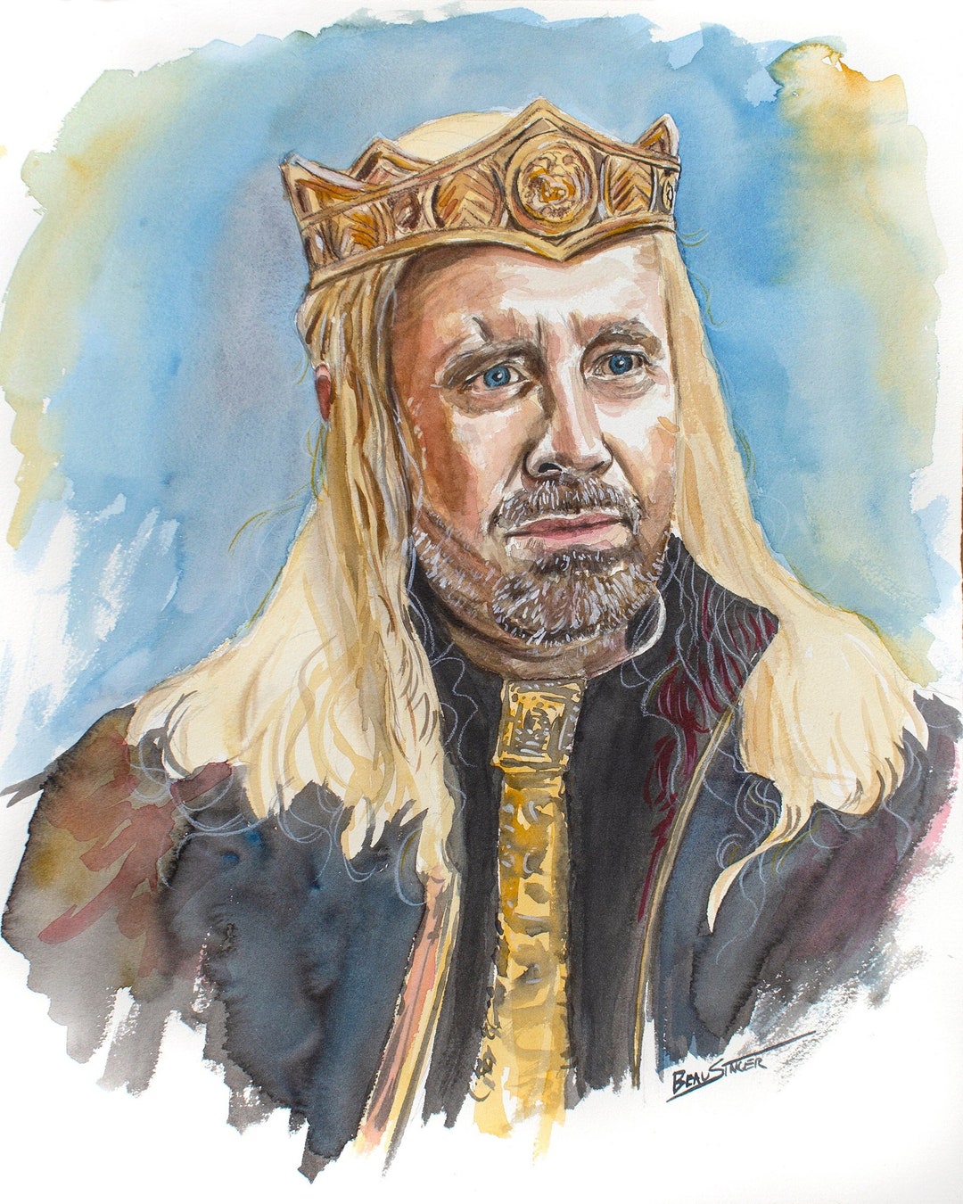 King Viserys Targaryen the Peaceful Painting, Watercolor, Wall Art ...