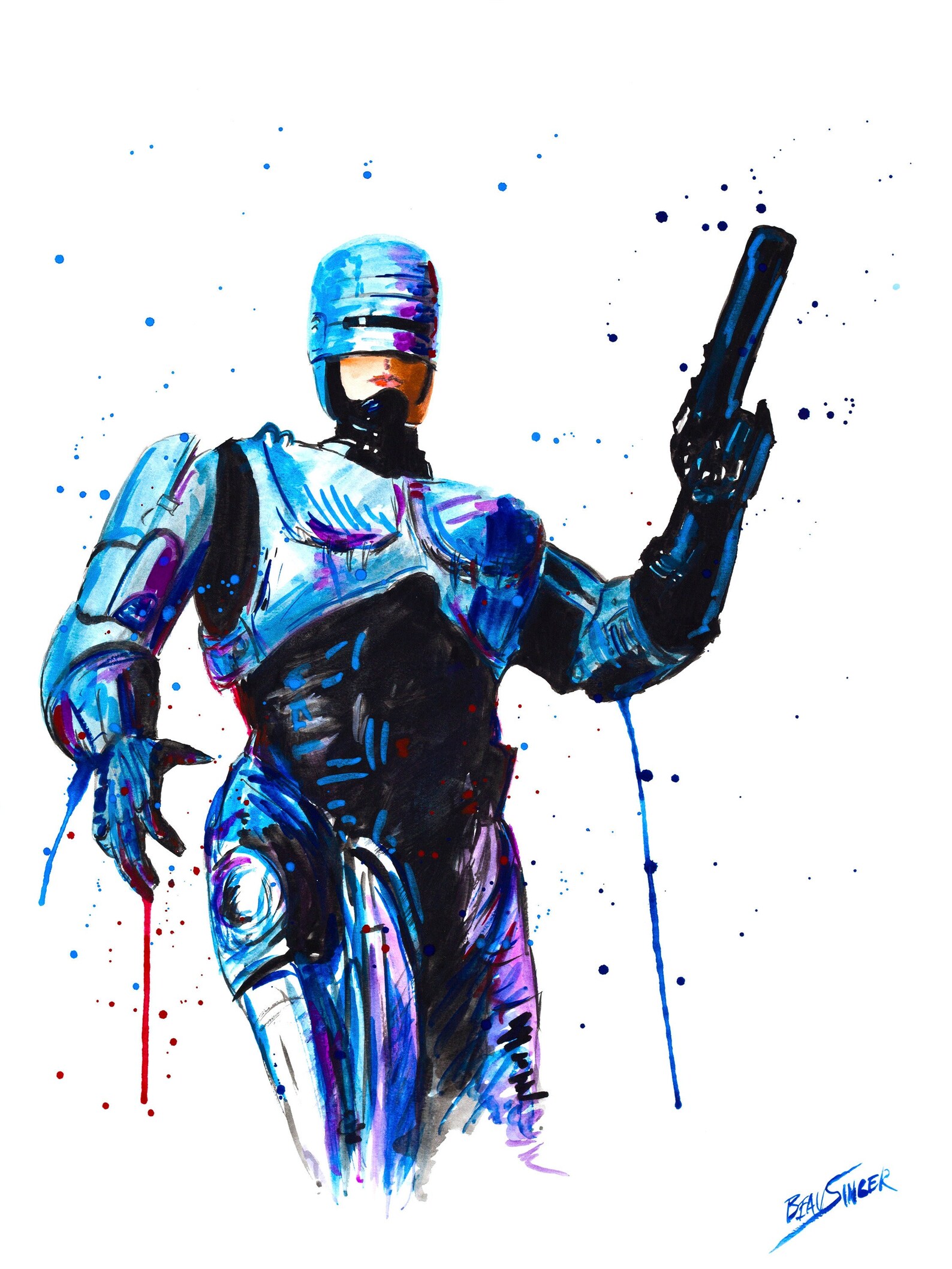 Robocop Watercolor Painting, Wall Decor, Original Art, Fine Art ...