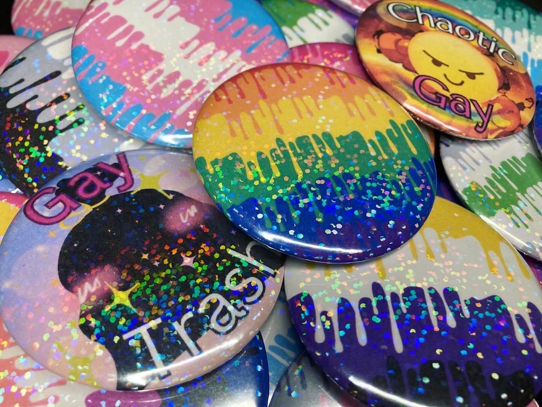 Holographic | LGBTQ | Drippy Pride Flag | Buttons | Large 2.25 Inch - Etsy