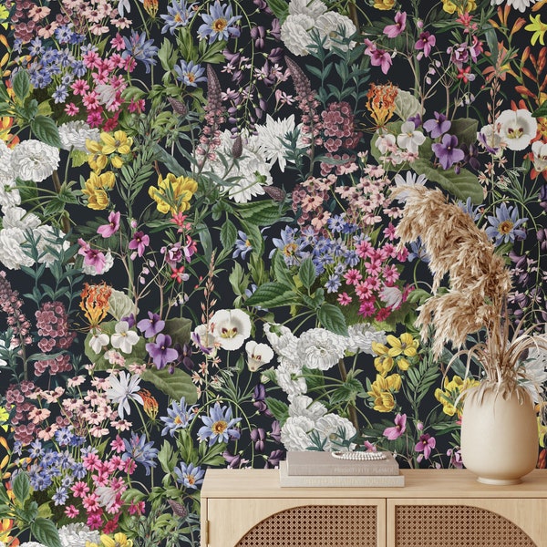 Dark Blue Cottagecore Wallpaper - Etsy