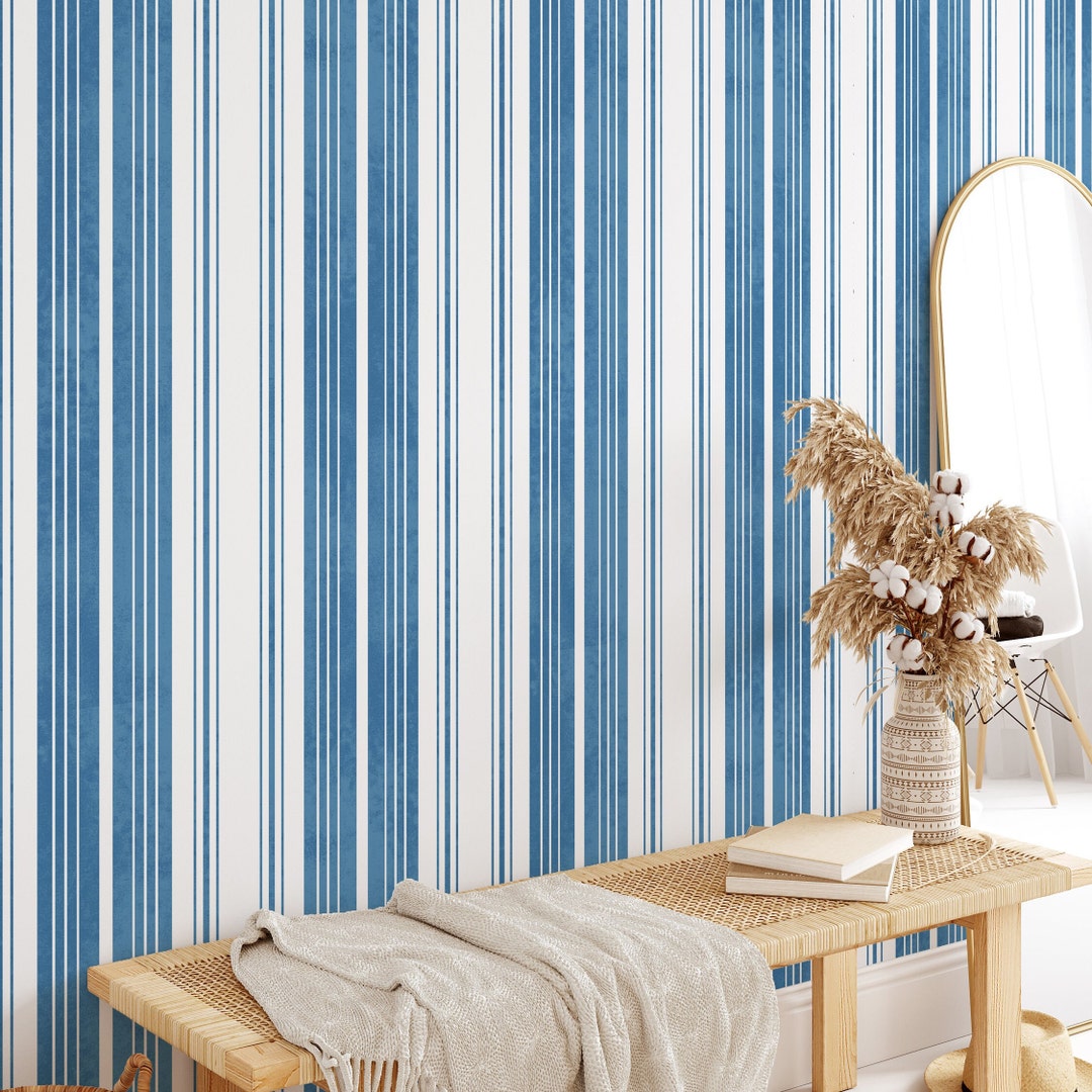 Blue and White Striped Wallpaper, Stripes Wallpaper, Stripe Wall Mural ...