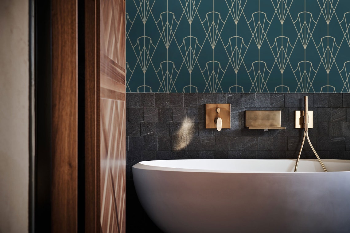 1930s Art Deco Wallpaper Geometric Print Mid Century Wall | Etsy