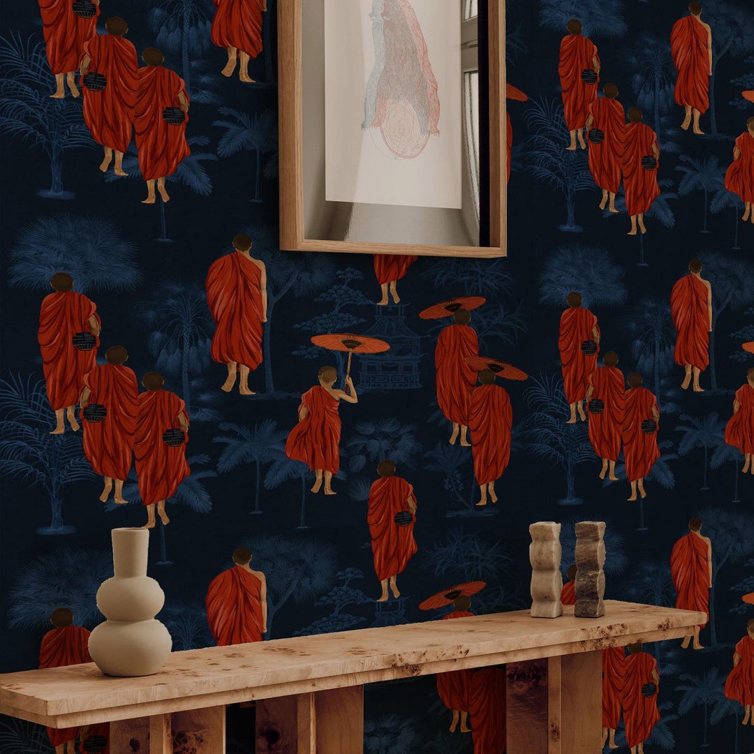 Zen Monk Wallpaper - Spiritual Asian Wall Mural With Saffron Robes ...