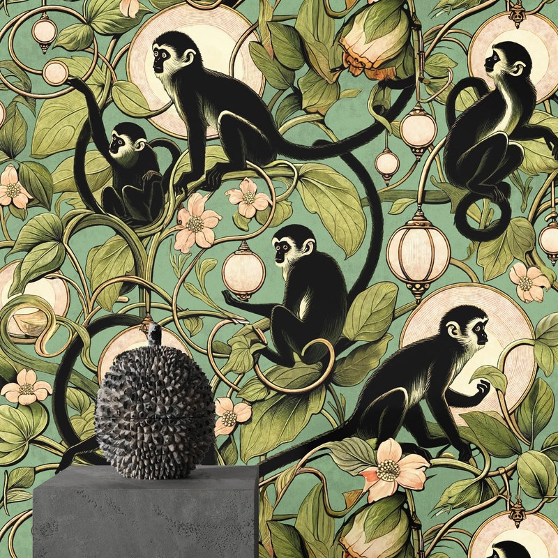 Playful Monkey Wallpaper - Etsy