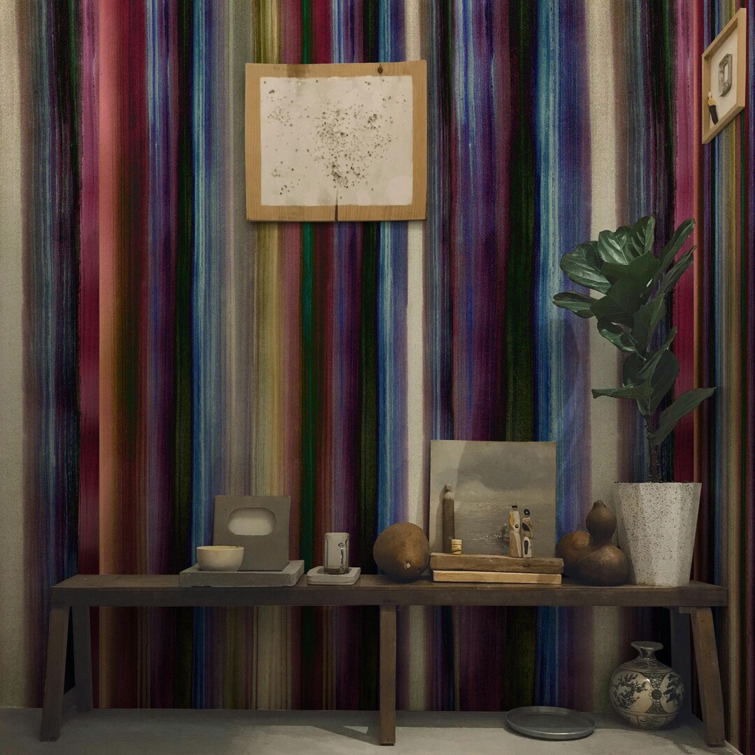 Abstract Watercolor Striped Wallpaper Mural, Large Vertical Colorful ...
