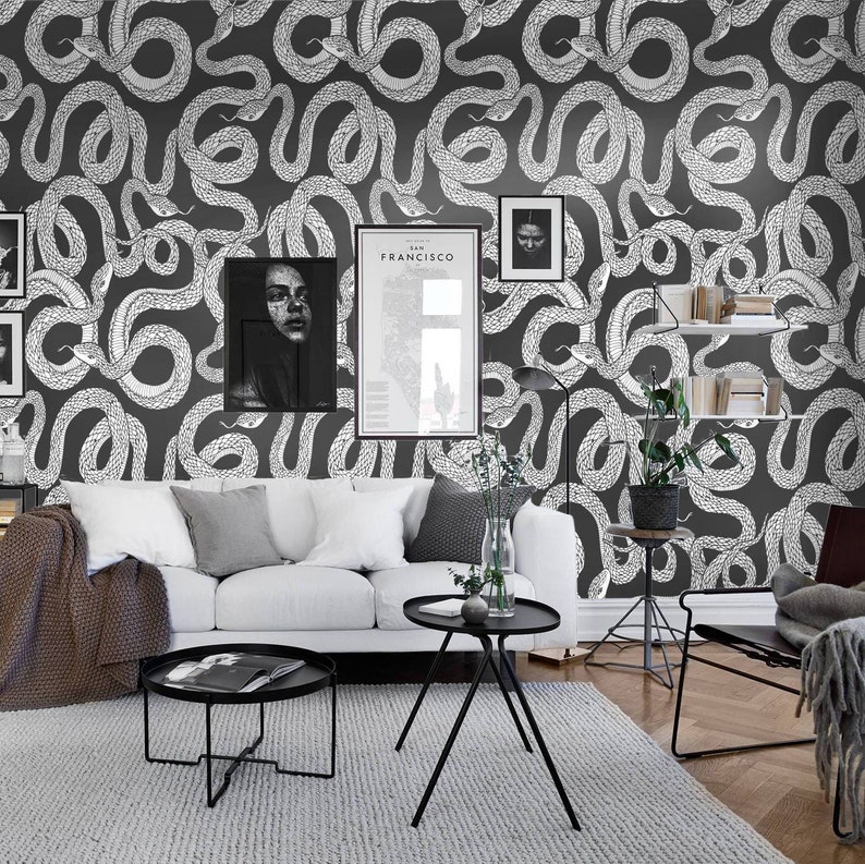 Black and White Snake Wallpaper Ouroboros Print Textured Wall | Etsy