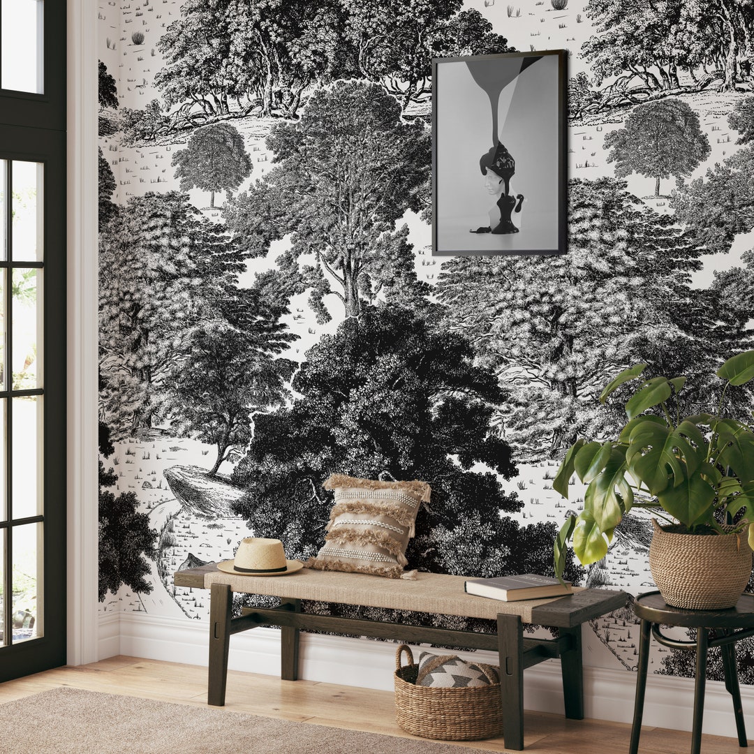 Black and White Tree Wall Mural Extra Large Vintage Forest Woodland ...