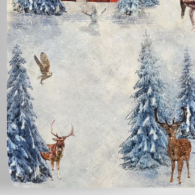 Snow Winter Forest With Animals Wallpaper, Winter Mountain Antlers Wall ...