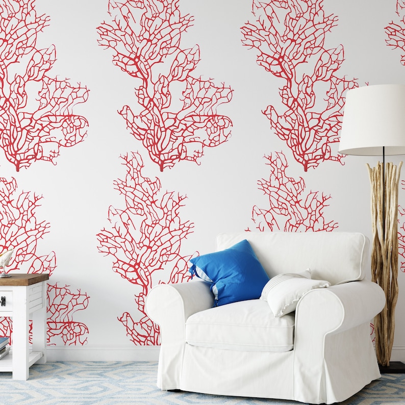 Red Coral Wallpaper for Beach House Decor DIY Wallpaper - Etsy