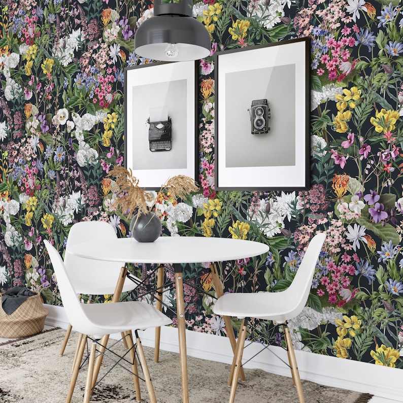 Summerfield Flower Dark Art Wallpaper for Cottagecore Decor, Vintage ...