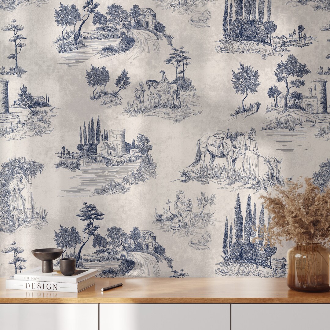 Vintage Monochrome Landscape Wallpaper - Classic French Toiles Wall ...