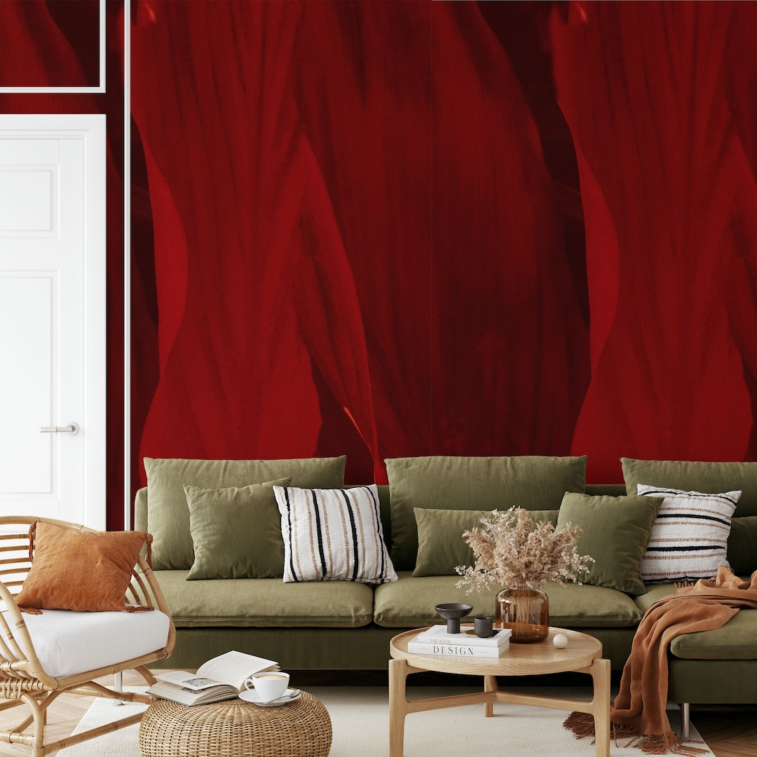 Fluttering Veils Red Wallpaper for a Dreamy Space, Delicate Drapery ...