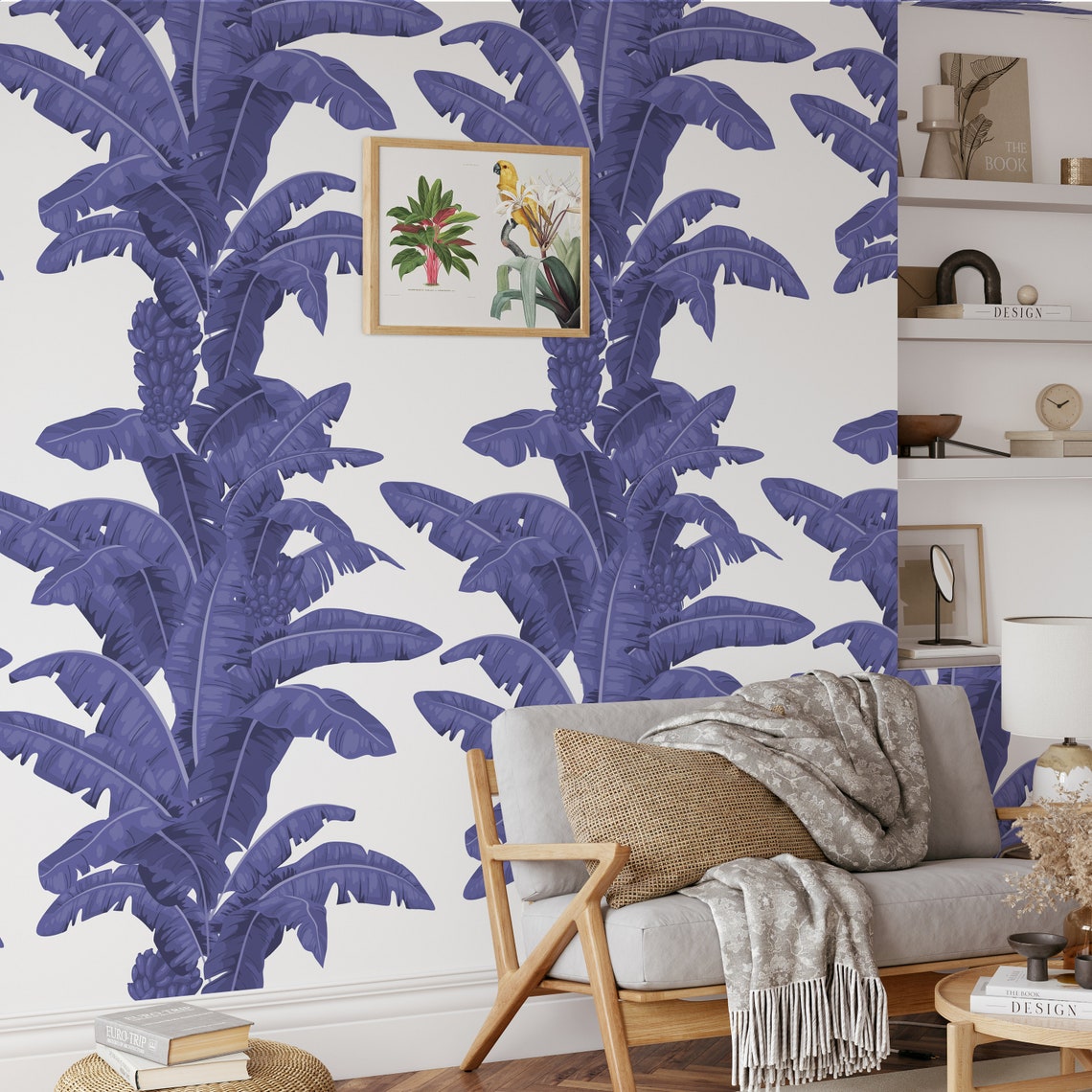 Blue Tropical Leaves Removable Wallpaper Blue Palm Leaf Wall | Etsy